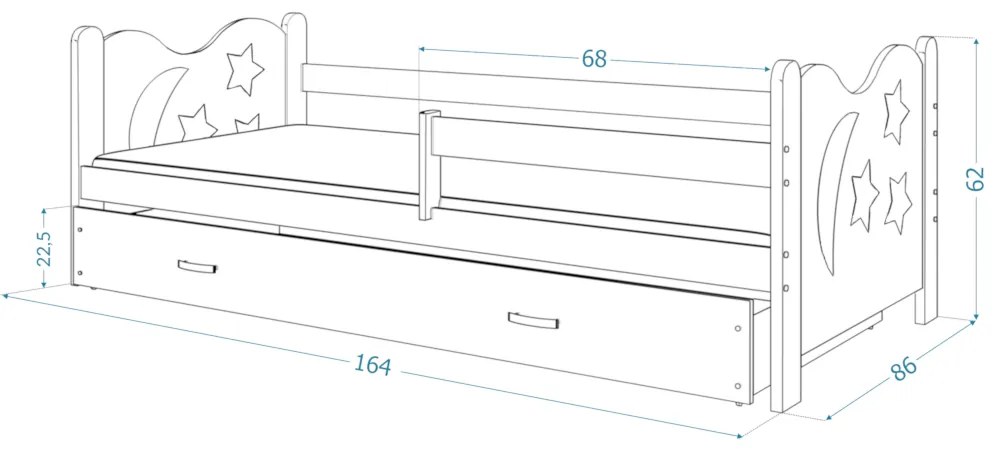 Dětská postel MIKOLAJ P1 + matrace + rošt ZDARMA, 160x80, borovice/růžová