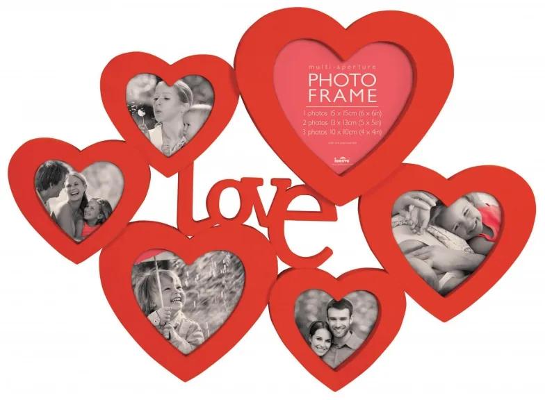 Červený srdíčkový fotorámečk na více foto s nápisem LOVE Innova Editions Ltd