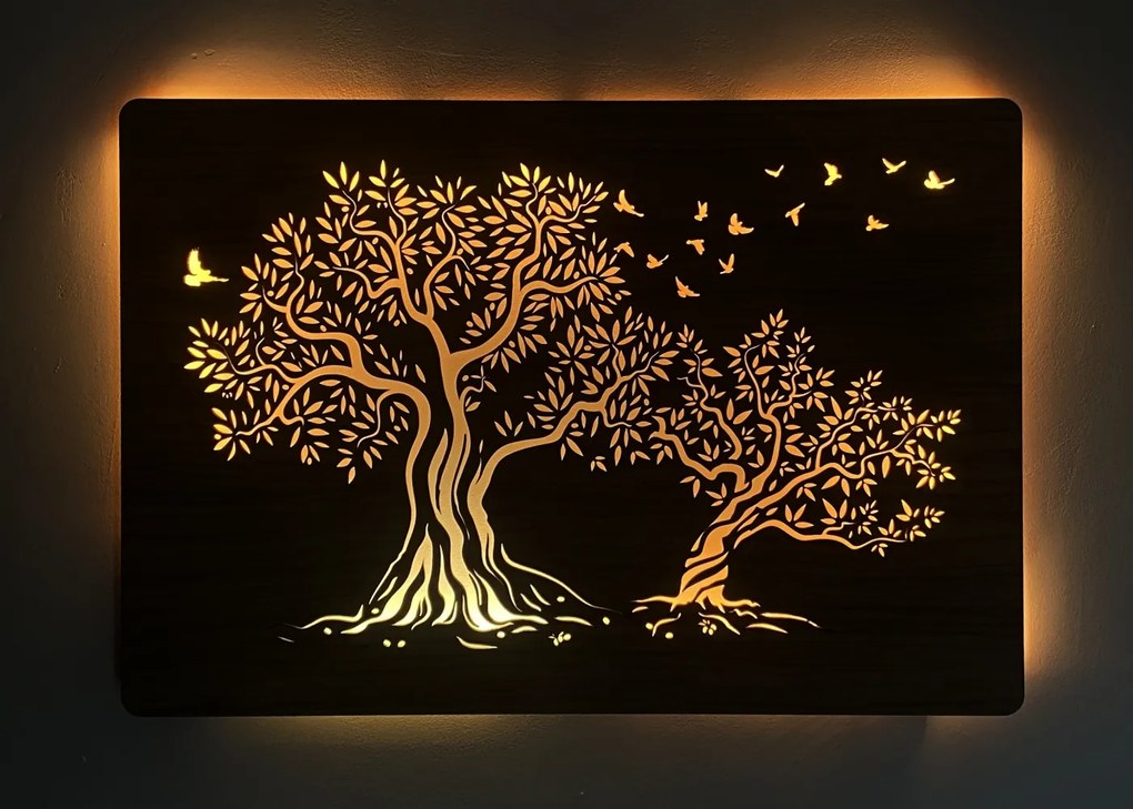 Li-Go "Dvě olivy" světelný obraz 230V 90x62cm provedení povrchu: dub světlý