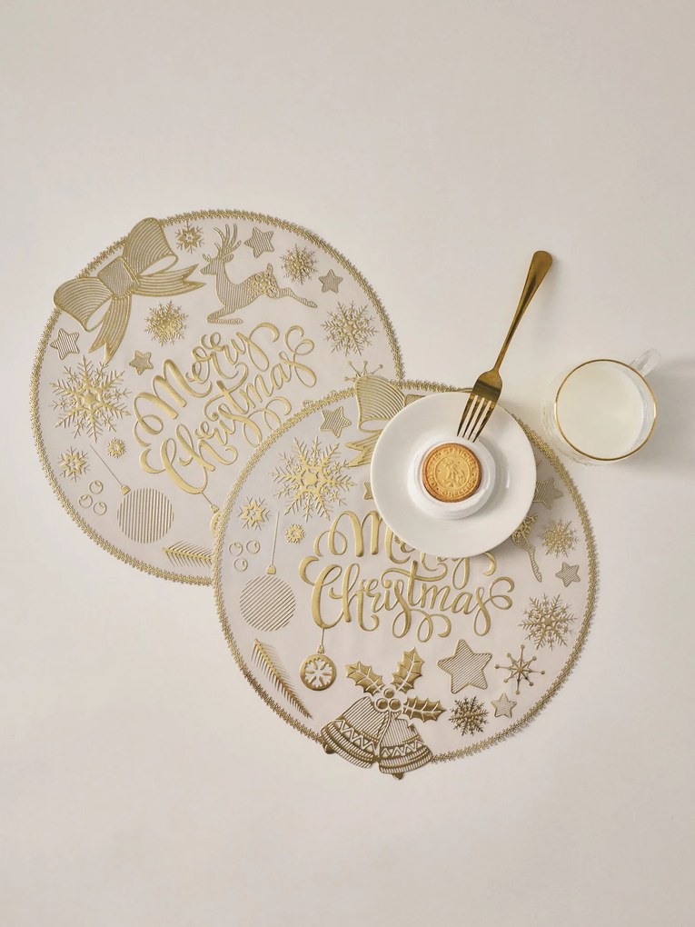 Sinsay - Kulaté vánoční prostírání s nápisem Merry Christmas 2 pack - bílá