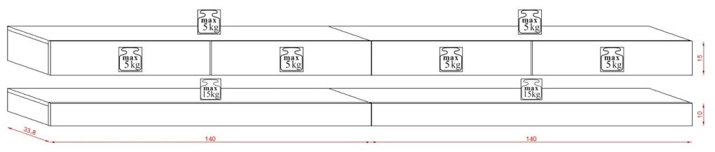 TV stolek Fly s LED osvětlením 280 cm černý mat/černý lesk