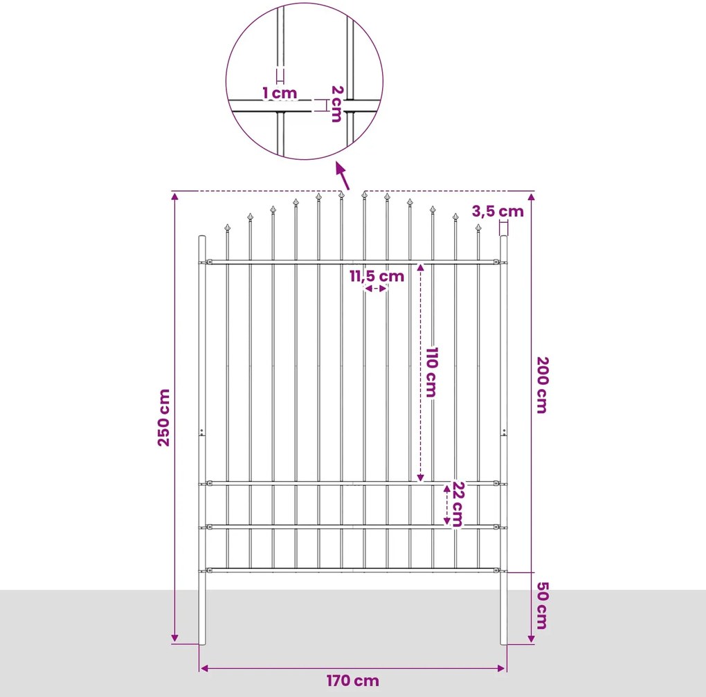 Zahradní plot Woerden s kopím nahoře ocelový 170 x 200 cm černý 144945