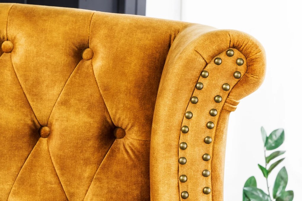 Designové křeslo Chesterfield hořčicovo-žlutý samet