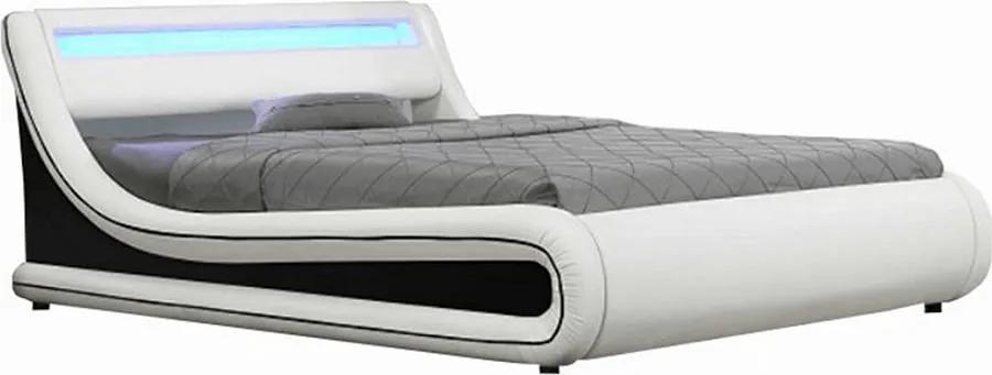 Tempo Kondela Čalouněná postel MANILA NEW 180x200, s úložným prostorem a LED osvětlením, bílá/černá
