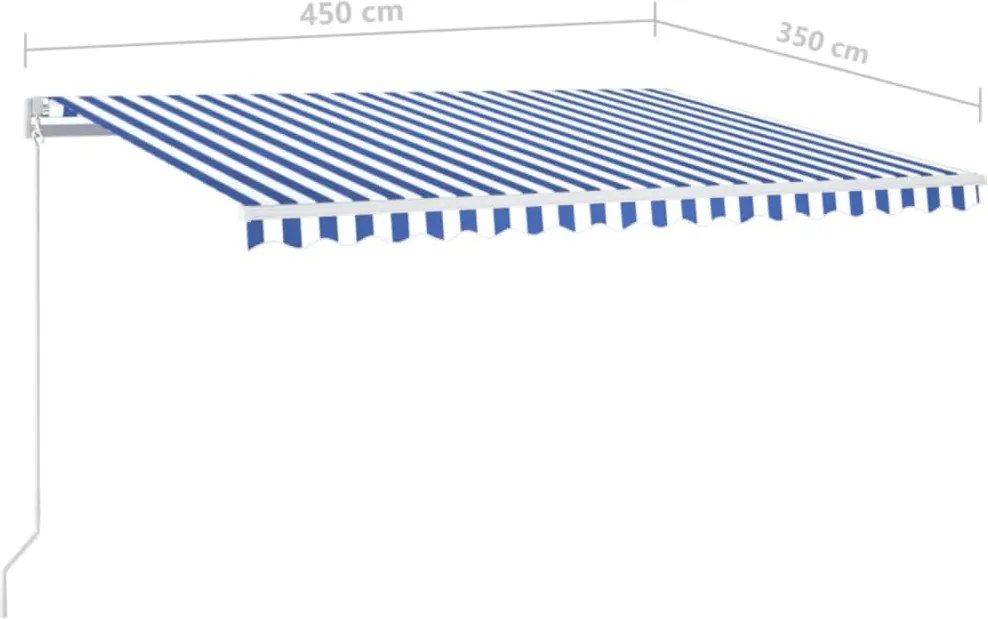 Ručně zatahovací markýza 450 x 350 cm modrobílá 3068996