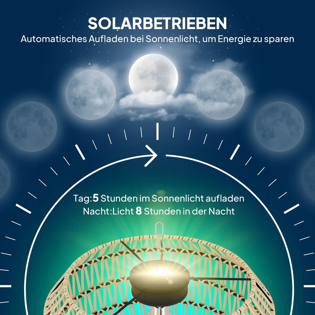 Outsunny Solární stojací lampa ratan Solární lampy se světelným senzorem Automatické solární světlo v boho stylu IP44 Černá+žlutá