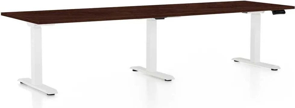Výškově nastavitelný stůl OfficeTech Long, 260 x 80 cm, bílá podnož, wenge
