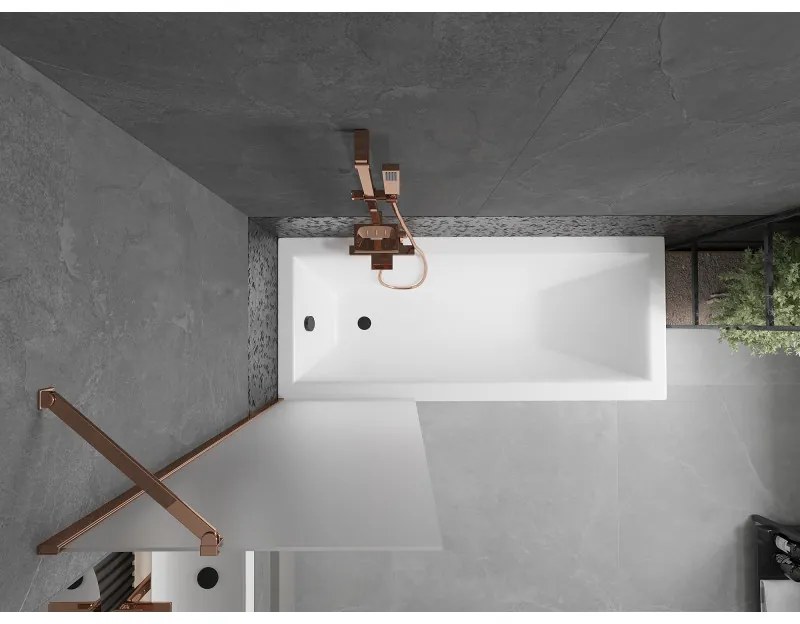 Mexen Next, vanová zástěna 1-křídlová 60 x 150 cm, fixní křídlo, 6 mm námraza sklo, růžové zlato profil, 895-060-000-00-30-60