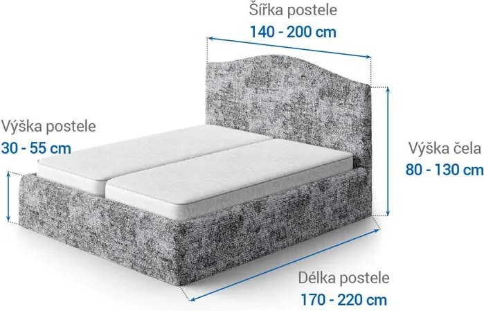 Bielastické potahy MARMO šedé postel (š.140 - 200 cm)