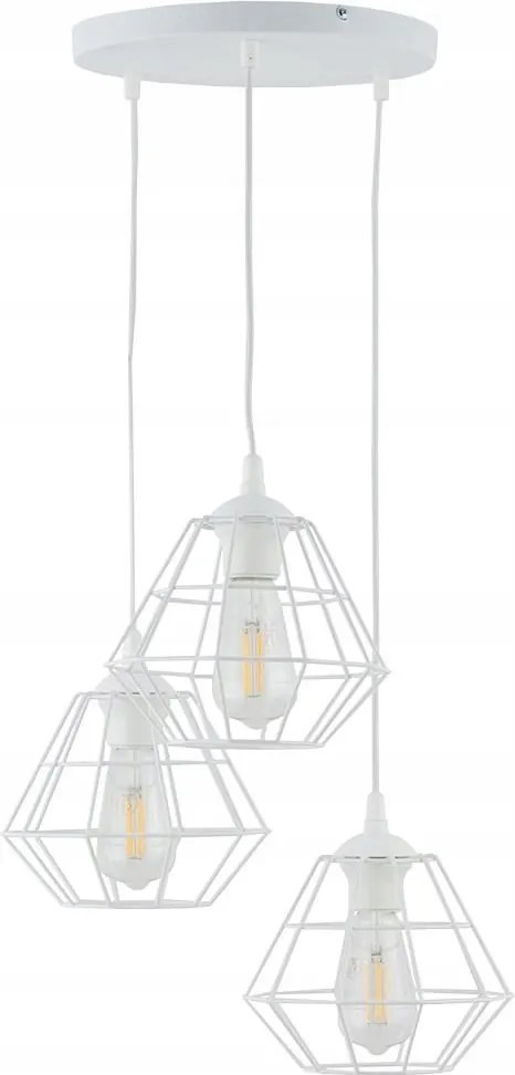 Bílé trojité geometrické závěsné svítidlo drátěnka Diamond 6213 Tk Lighting