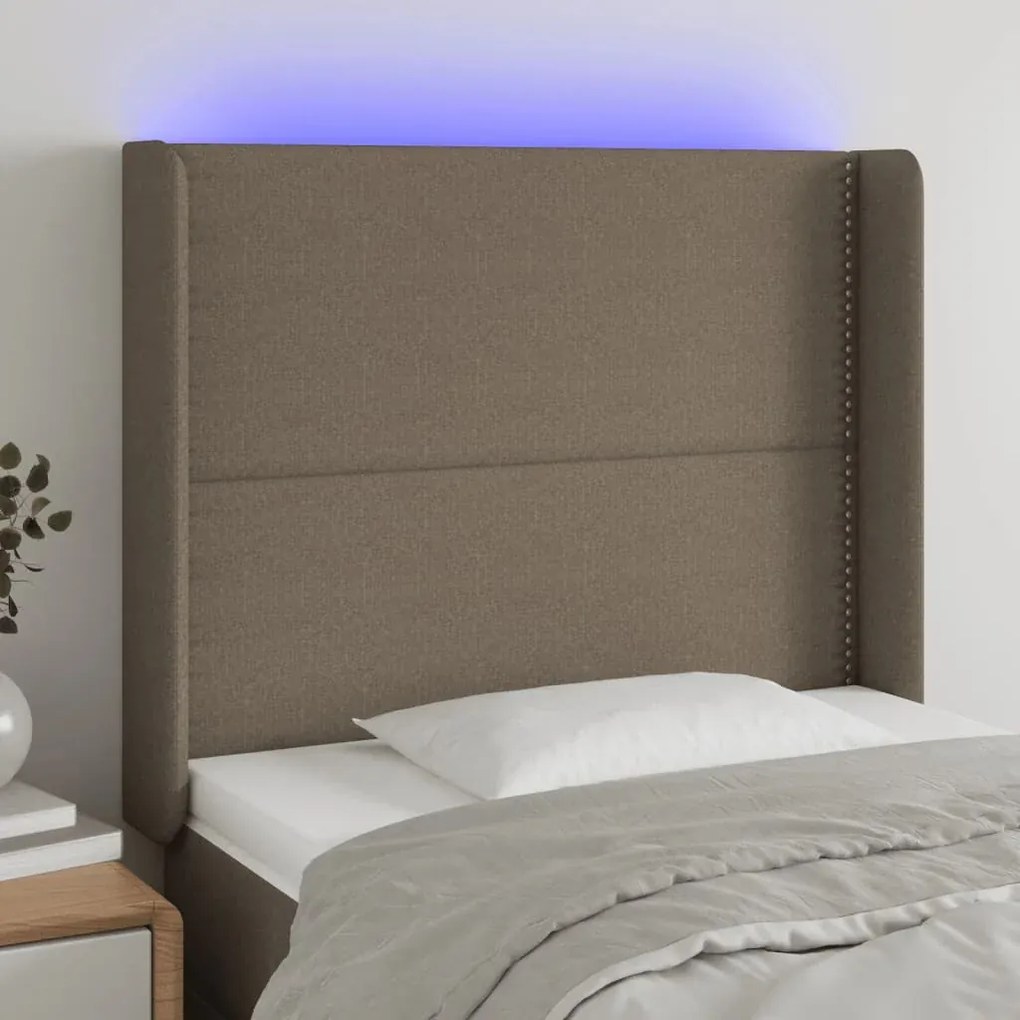 Čelo Postele S Led Textil Taupe 103 x 16 x 118/128 cm