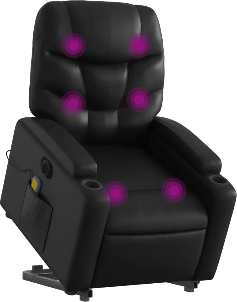 Elektrické zvedací masážní polohovací křeslo černé umělá kůže 3204679