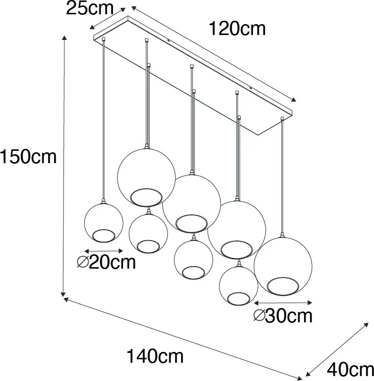Chytré závěsné svítidlo mosazné s modrým a zeleným sklem 8-světel včetně 8 Wifi G95 - Sandra