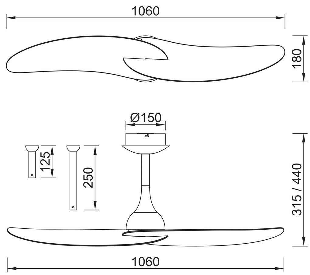 Mantra 9038 Ipanema II, lopatkový ventilátor s dálk. ovladačem, černá/dřevěná, průměr 106cm