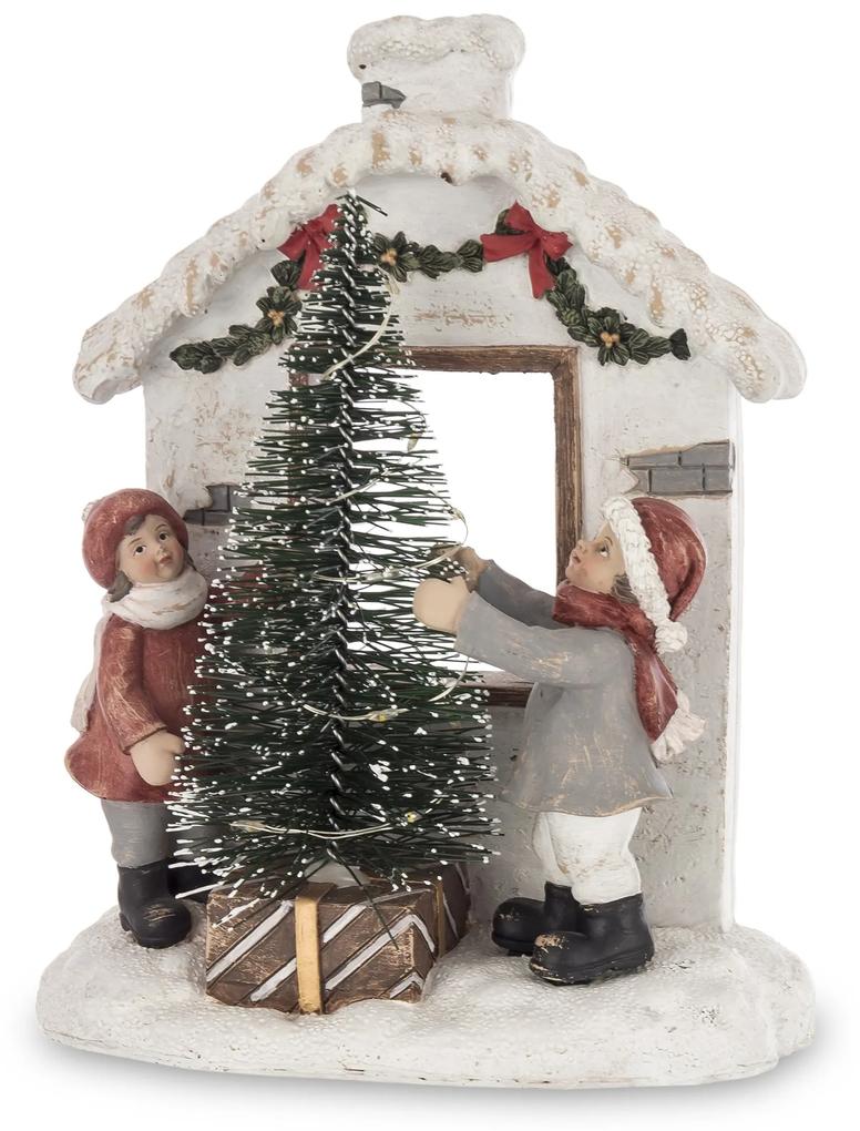 Vánoční dekorace děti zdobící stromeček s led osvětlením 156975