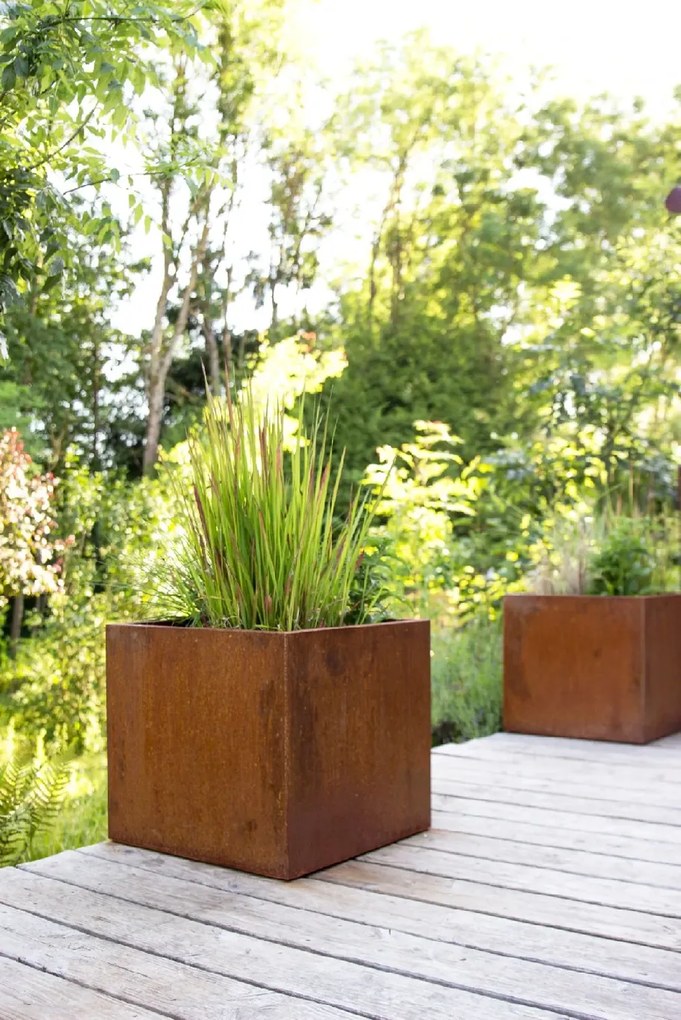 Květináč BLOCK, corten, 50x50x50 cm, hnědý