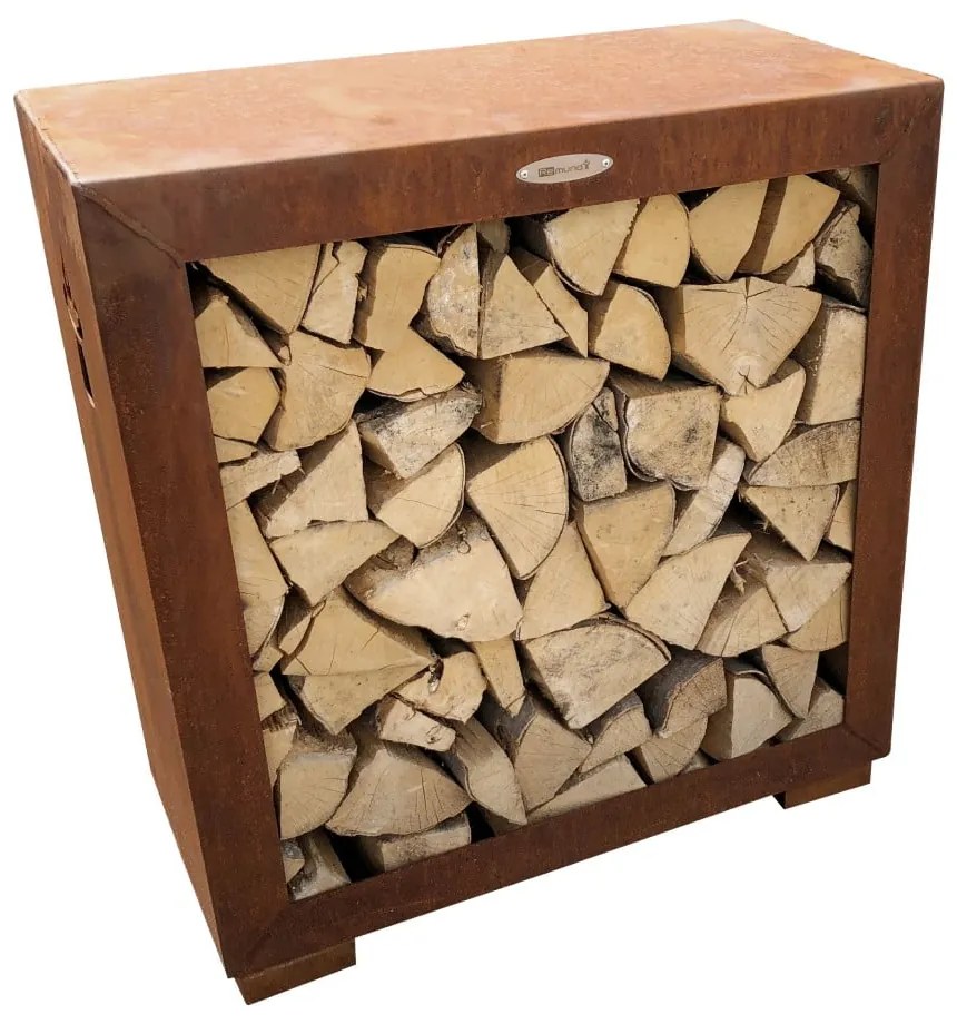 Hnědý ocelový dřevník Remundi, šířka 79 cm