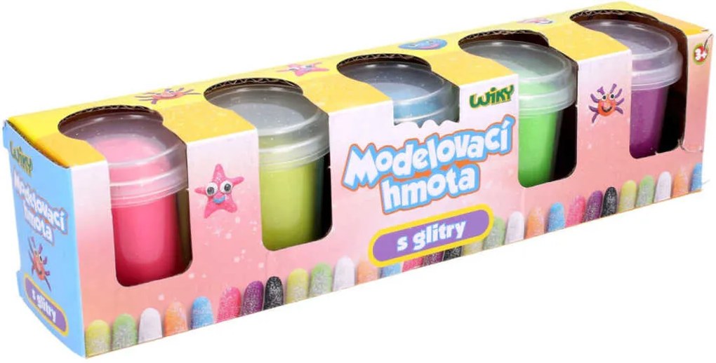 _Ostatní 1_ Modelína se třpytkami kreativní set 5 barev 5x 56g v kelímku w007754