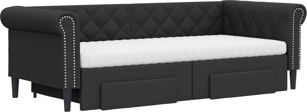 Válenda s přistýlkou a zásuvkami černá 90 x 200 cm umělá kůže 3197735