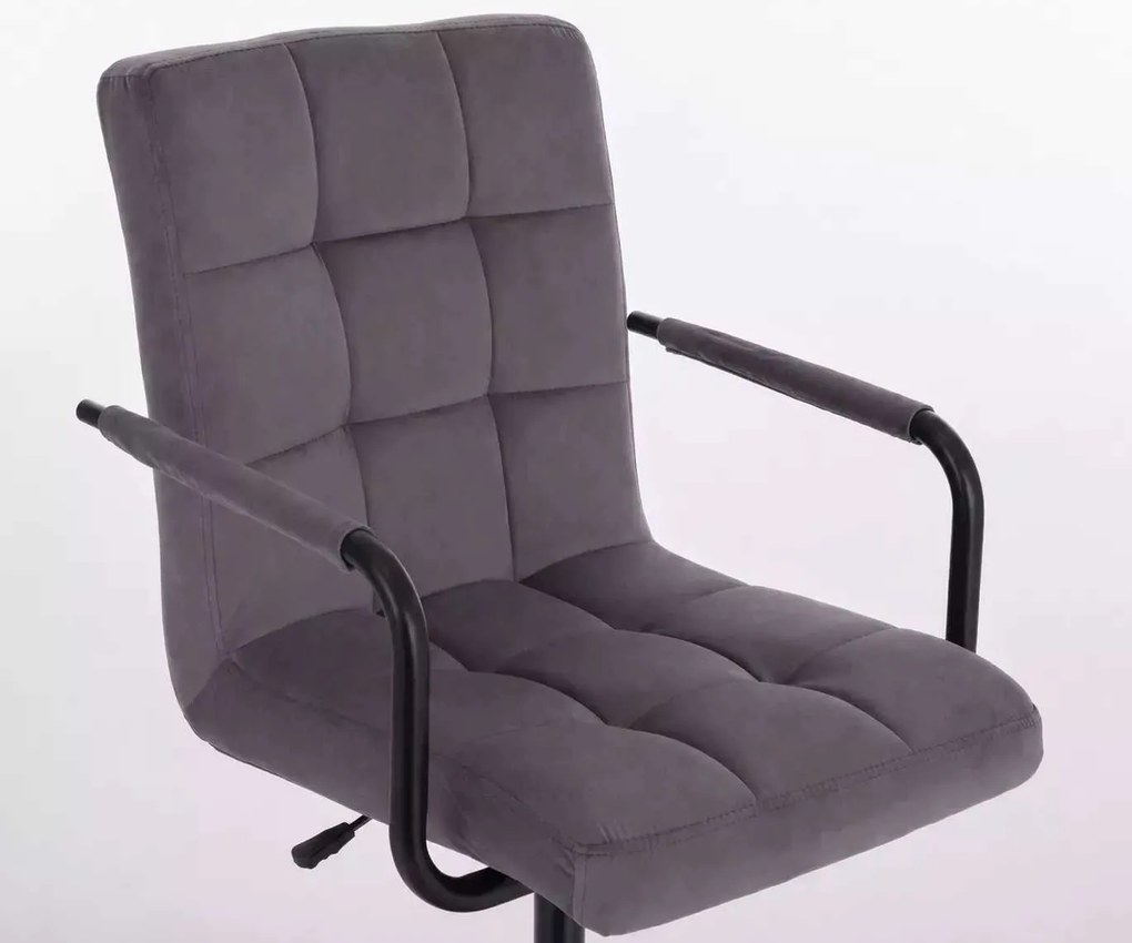 LuxuryForm DESIGN Barová židle VERONA BLACK VELUR na černé hranaté podstavě - tmavě šedá