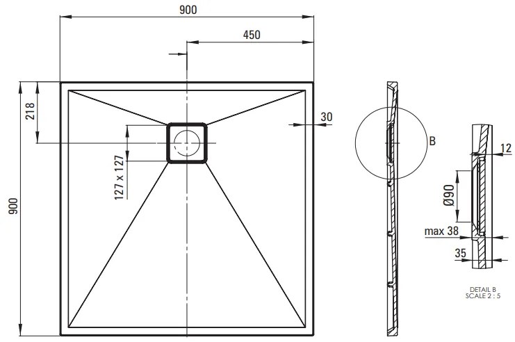 Aplomo Correo čtvercová sprchová vanička, šedá Rozměr vaničky: 90x90cm