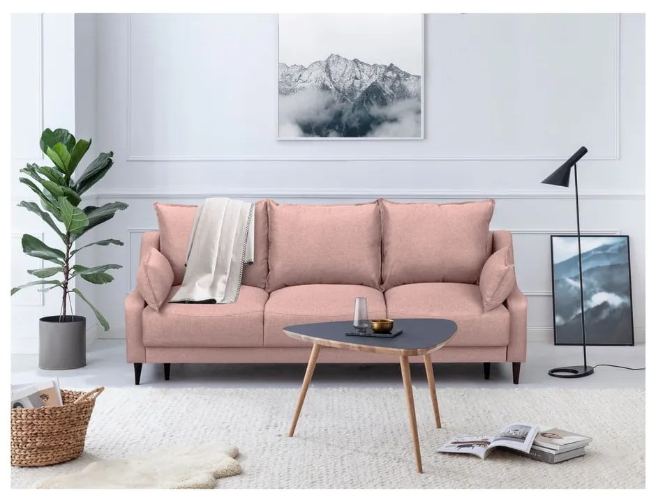Růžová rozkládací pohovka s úložným prostorem Mazzini Sofas Ancolie, 215 cm