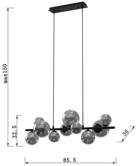 ONLI - Lustr na lanku PALOMA 10xG9/3W/230V černá/kouřová