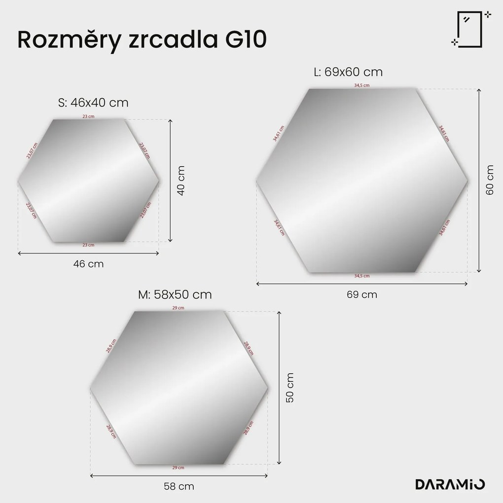 Šestiúhelníkové zrcadlo do koupelny s LED osvětlením G10