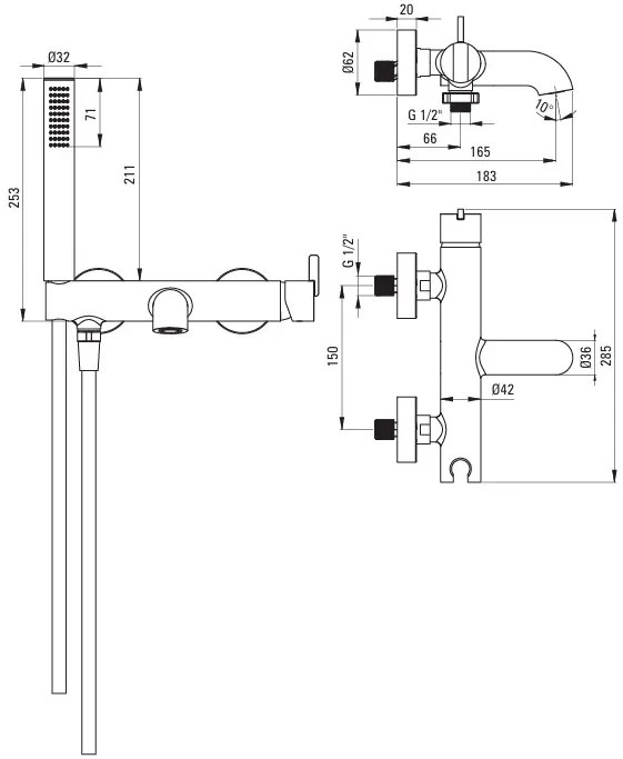 Deante Bath mixer, with shower set