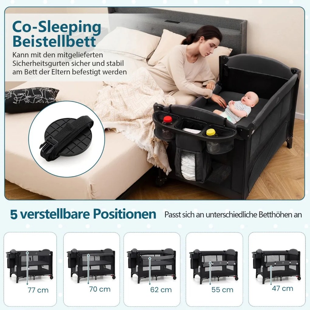 Costway 5 v 1 Cestovní postýlka pro dětskou postýlku s matrací a přebalovací