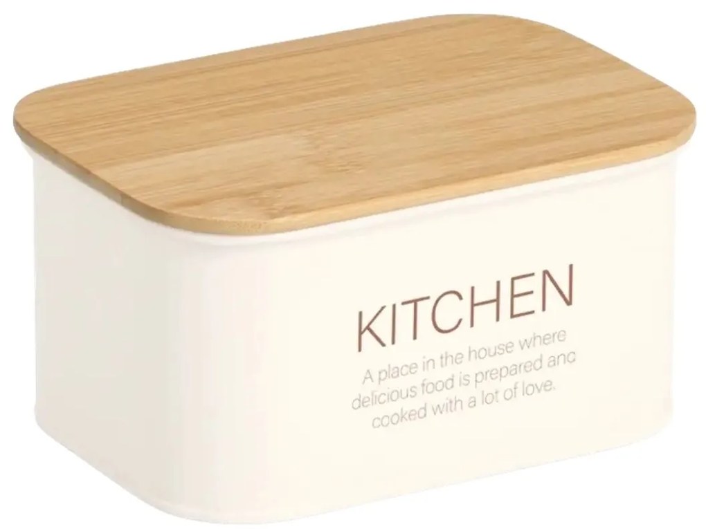 Zeller Present Plechová dóza s bambusovým víkem, bílá KITCHEN ZELLER 1,2l - 17 x 12 x 9 cm