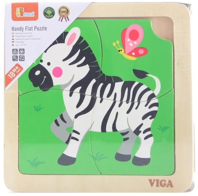 Dřevěné puzzle 4 dílky- zebra