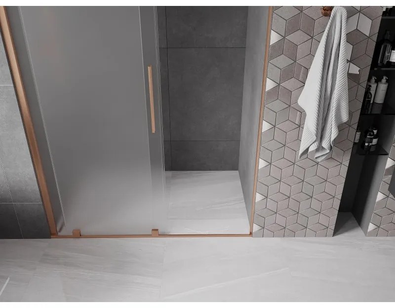 Mexen Velar, posuvné sprchové dveře do otvoru 130 cm, 8mm sklo námraza, měděná matná, 871-130-000-31-65