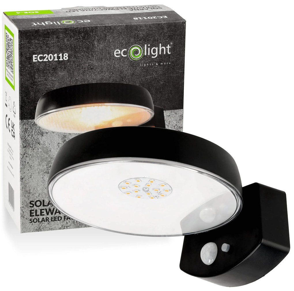 ECOLIGHT Solární fasádní svítidlo LED s pohybovým senzorem