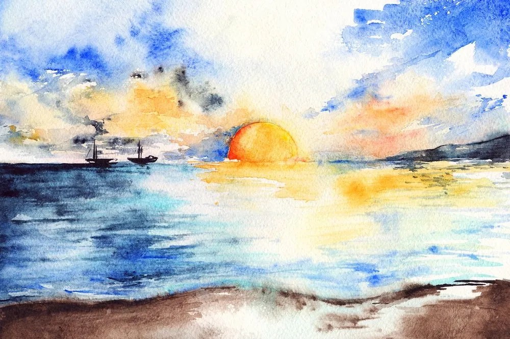 Samolepící tapeta zářivý západ slunce u moře - 225x150 cm