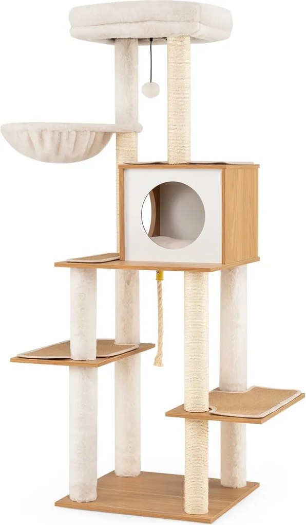 Costway 148 cm Vysoké moderní škrabadlo se sisalovým škrabadlem a jeskyně