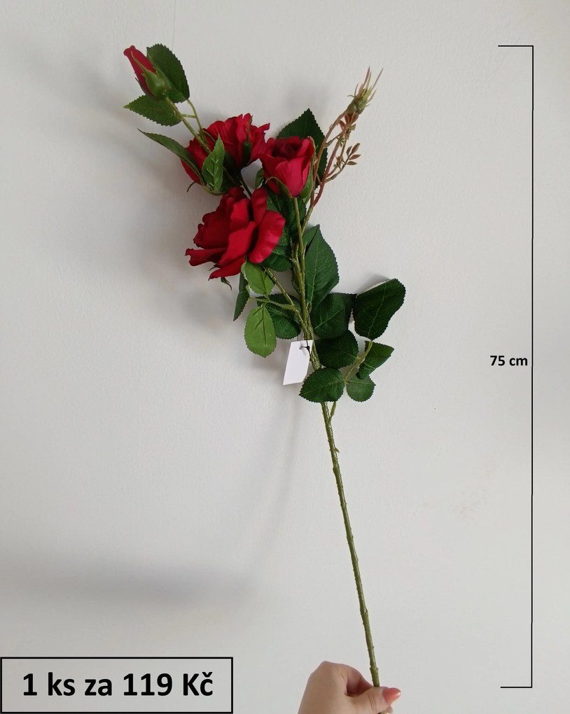 Umělá květina Růže 75 cm, více barev Barva: Červená SUN130