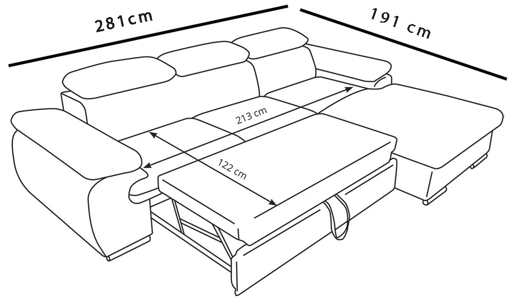 Sedací souprava COOL | 281x191 cm | rozkládací + úložný prostor | PRAVÁ | tmavě hnědá 04/07