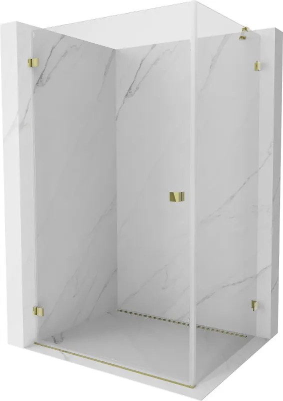 Mexen Lunar-B, výklopný sprchový kout levý 100 x 80 cm, 8mm čiré sklo, zlatý profil, 832-100-080-50-00-L