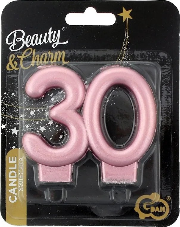 Svíčka dortová číslice 30 metalická, růžová