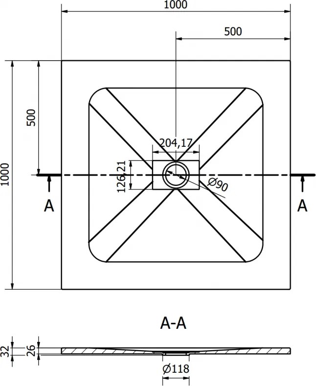 Mexen Hugo, čtvercová sprchová vanička SMC 100 x 100 cm, černá, zlatá krytka, 42701010-G