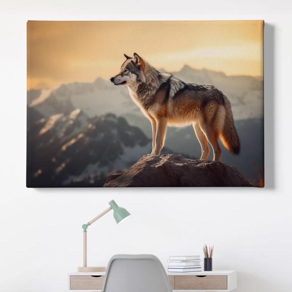 Obraz na plátně - Vlk na skále FeelHappy.cz Velikost obrazu: 120 x 80 cm