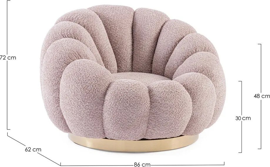 Růžové otočné křeslo z textilie bouclé Florel – Bizzotto
