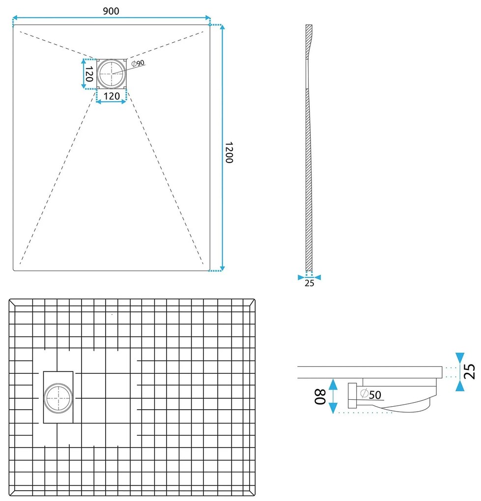 Obdélníková sprchová vanička z SMC kompozitu REA MAGNUM CARRARA 120x90 cm, černý mramor