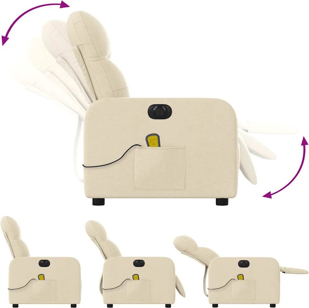 Elektrické masážní polohovací křeslo krémové textil 3206794