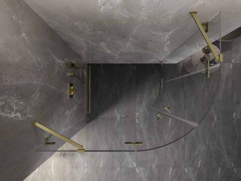 Mexen Lunar, půlkruhový sprchový kout naklápěcí doleva 100 x 70 cm, 8mm čiré sklo, zlatý matný profil, 833-100L-070P-55-00