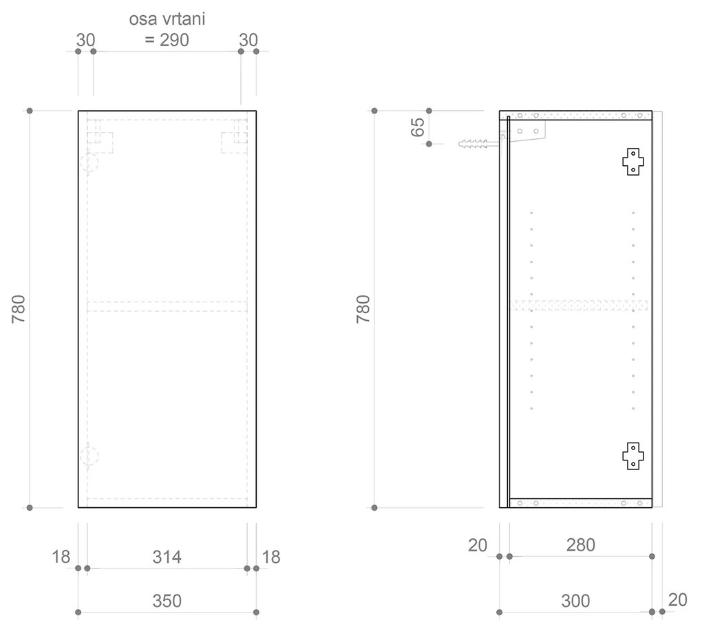 Sapho ESPACE skříňka 35x78x32cm, 1x dvířka, levá/pravá, borovice rustik ESC630-1616