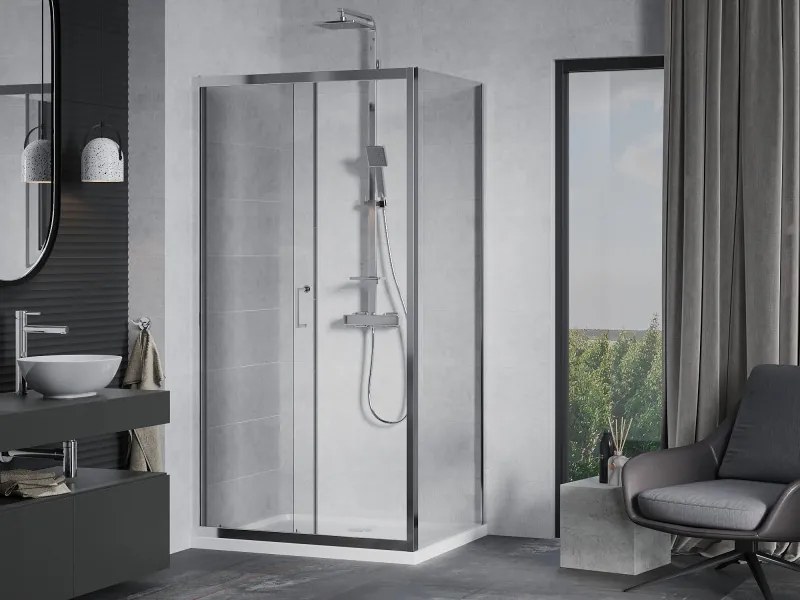 Mexen Apia posuvný sprchový kout 90 x 70 cm, 5mm sklo, chromový profil-čiré sklo + slim sprchová vanička 5cm, 840-090-070-01-00-4010