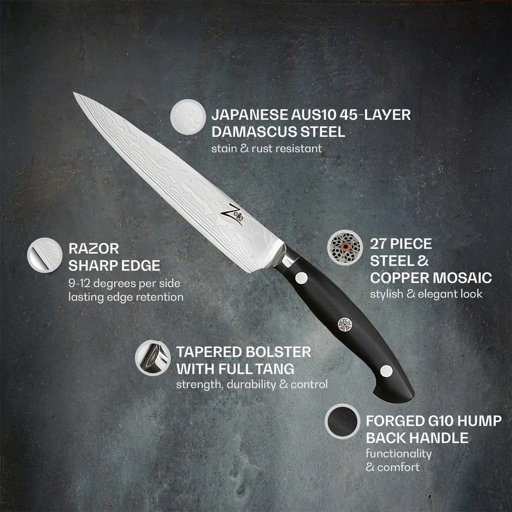 Executive-Plus, 6" univerzální nůž, 61 HRC, damašková ocel