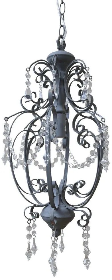 Šedý vintage ručně vyrobený lustr s kamínky Chandelié - 31*52cm/E14/ 60W